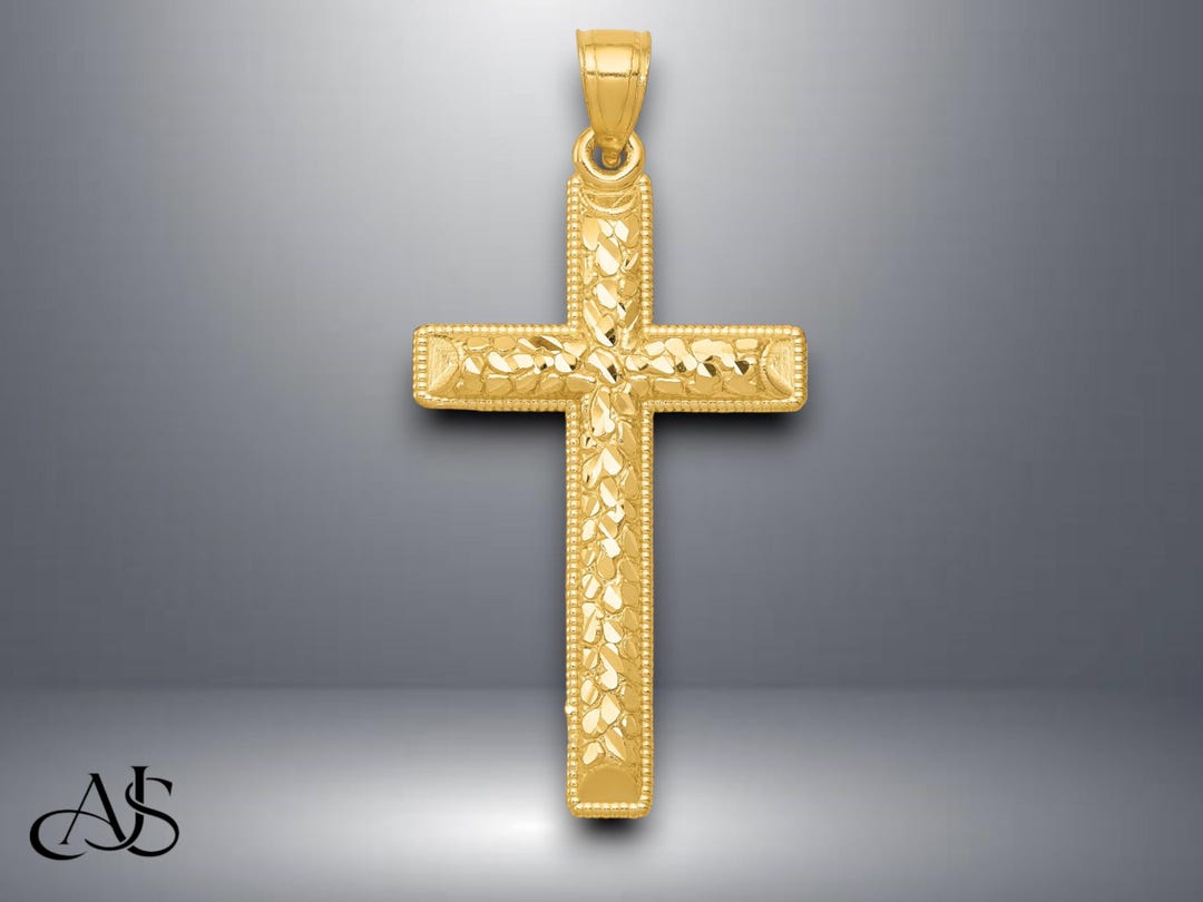 14K Yellow Gold Diamond-cut Latin Cross Pendant With Necklace Chain ...