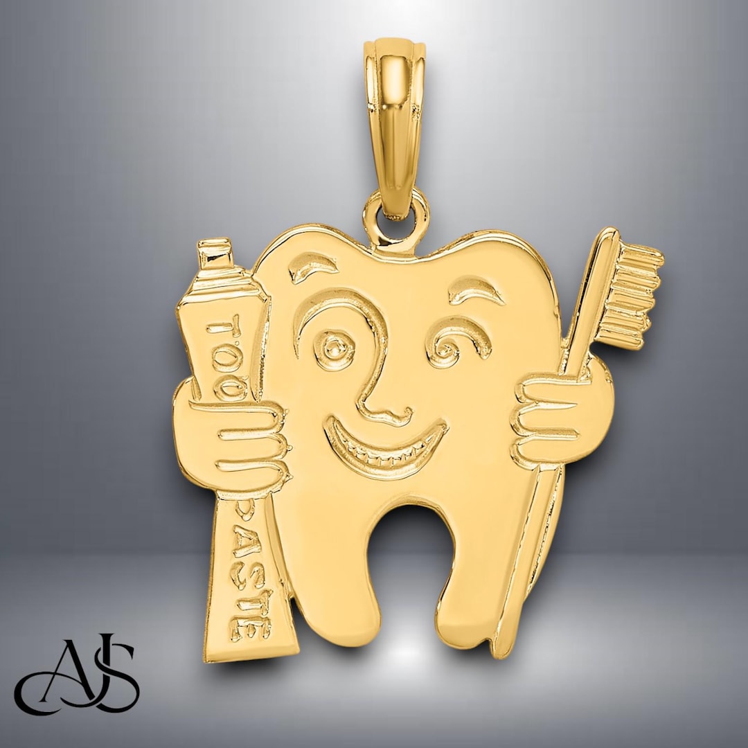 14K Yellow Gold Dental Dentist Tooth Pendant Charm With Necklace Chain ...