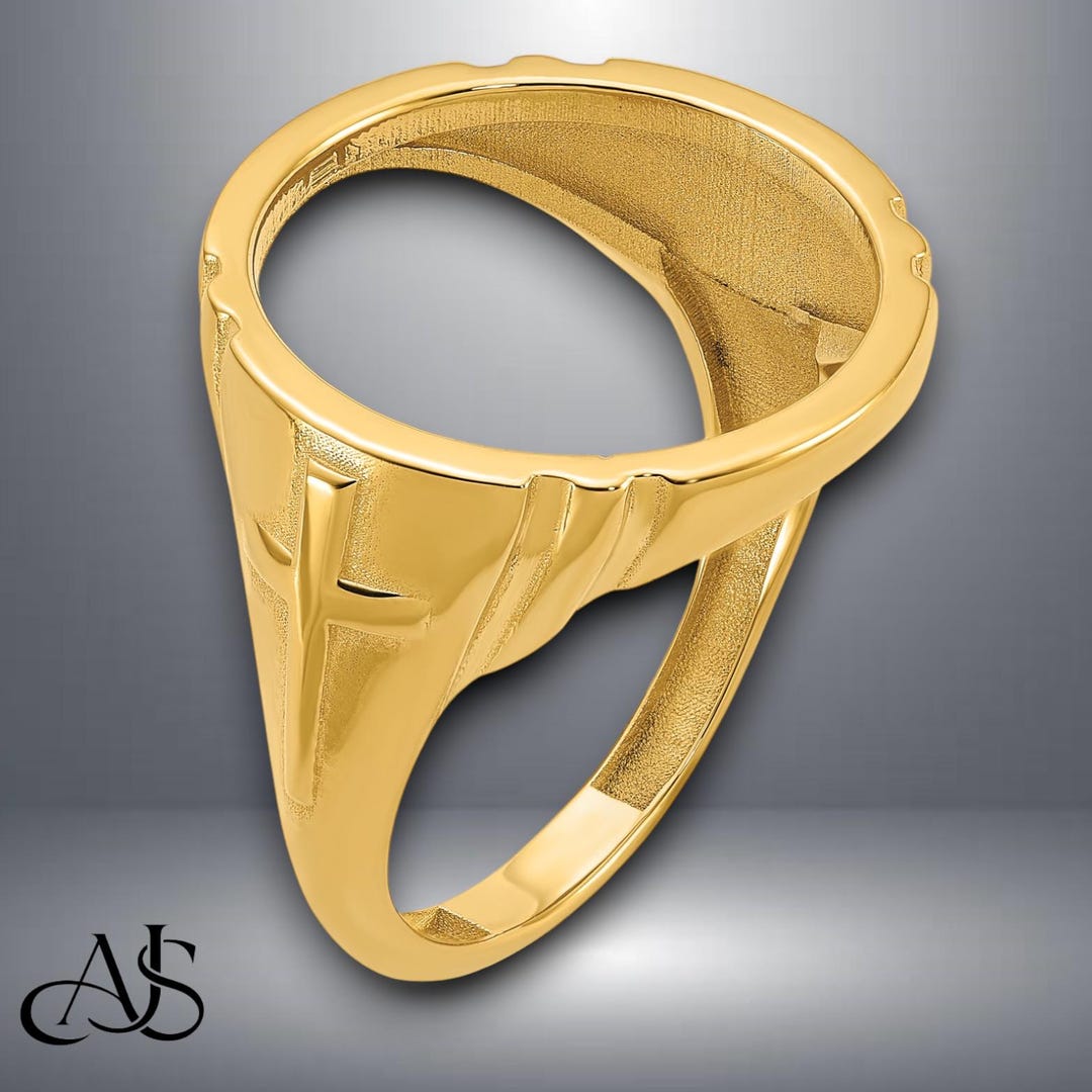14K Gold Coin Ring Mounting: US 1/10th Oz Eagle, Raised Cross Design - Etsy