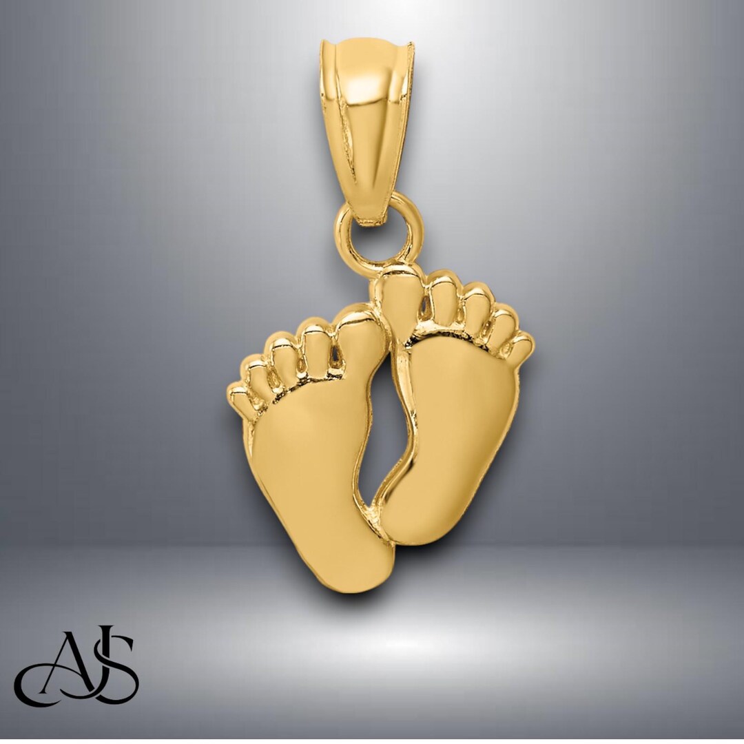 14K Yellow Gold Small Double Feet Pendant With Chain Necklace Options ...