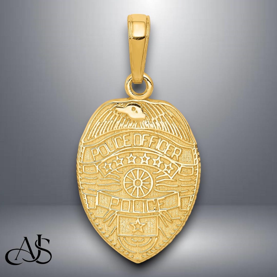 14K Yellow Gold Police Officer Badge Pendant With Necklace Chain ...