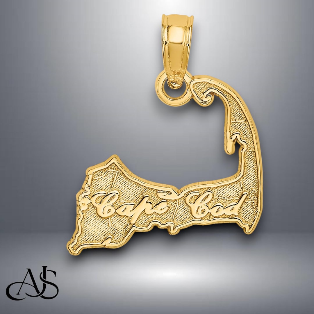 14K Yellow Gold CAPE COD Map Pendant Charm With Necklace Chain Options ...
