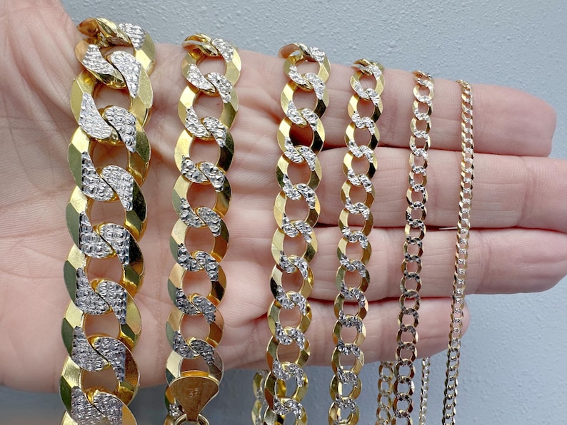 10K Gold Diamond-cut Cuban Link Chain: Two-tone Necklace & Bracelet - Etsy