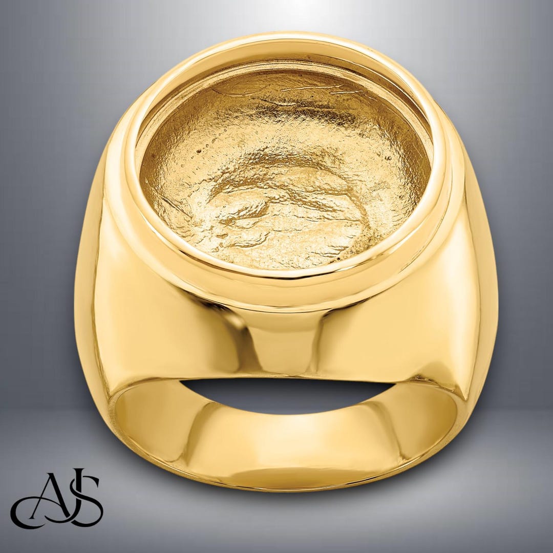 14K Gold Coin Bezel Ring Mounting: Polished Men's Ring (13-22mm) - Etsy