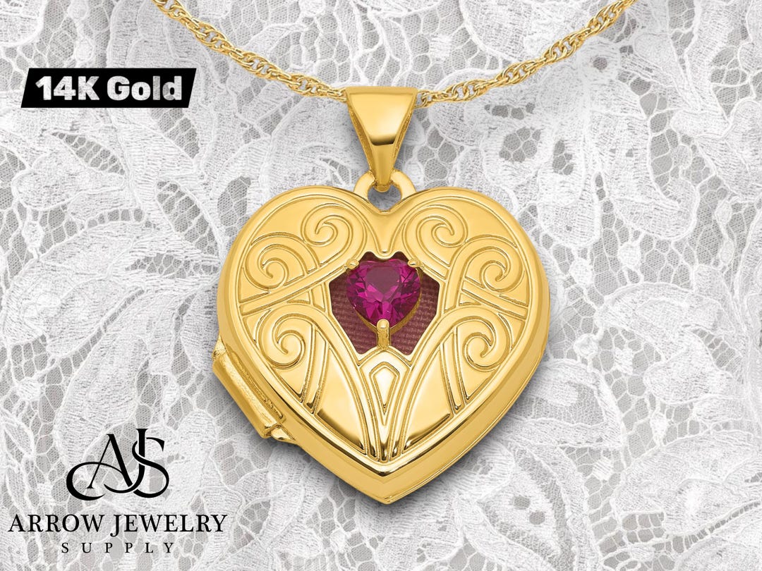 Birthstone Heart Locket in 14K Gold With Optional Necklace and ...