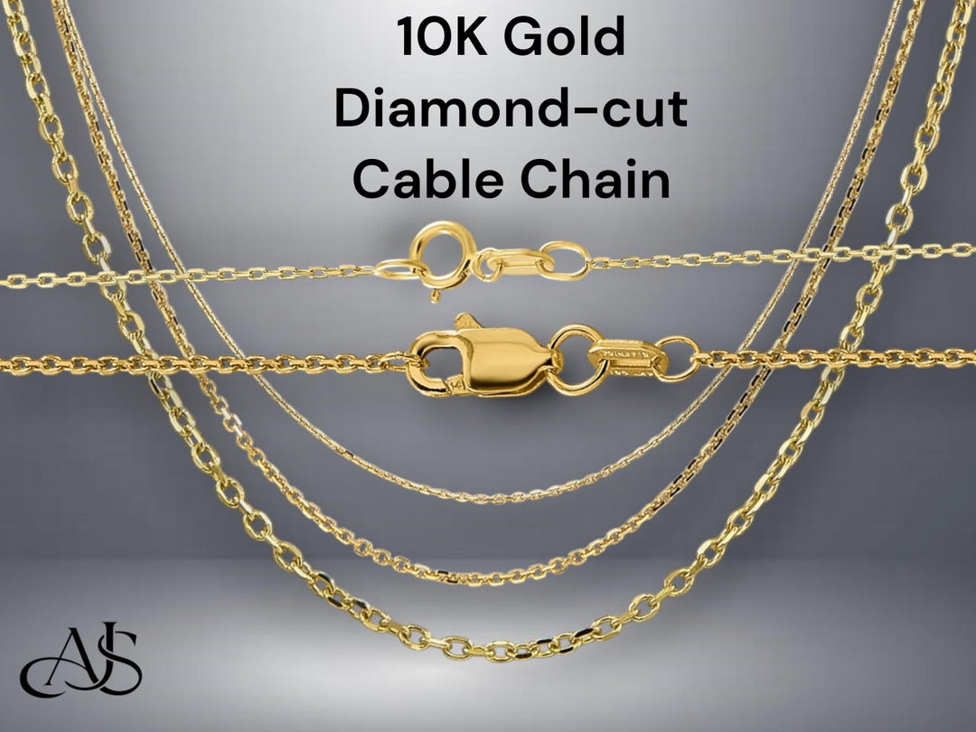 Solid 10K Gold Cable Link Chain Diamond-cut in Bracelets and Necklaces ...