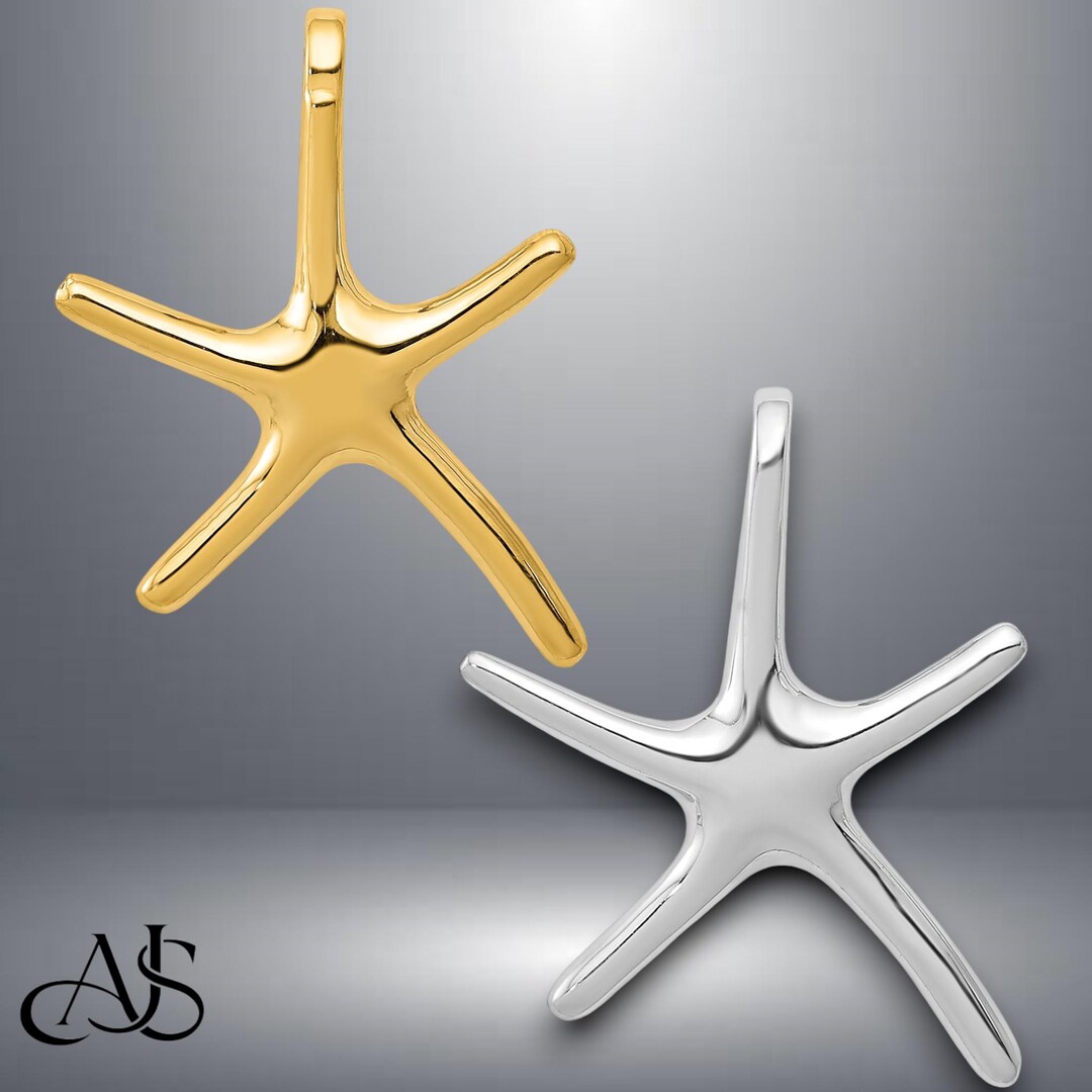 14K Yellow Gold or White Gold Starfish Chain Slide Pendant With ...