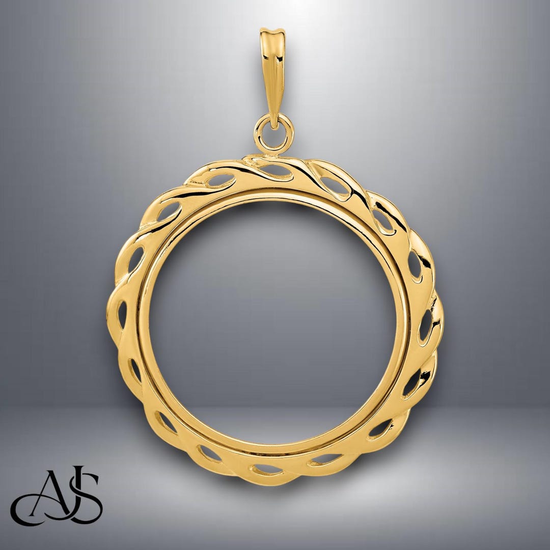 14K Gold Coin Bezel Waves Design Border for 21.6mm Coins - for U.S. 5. ...