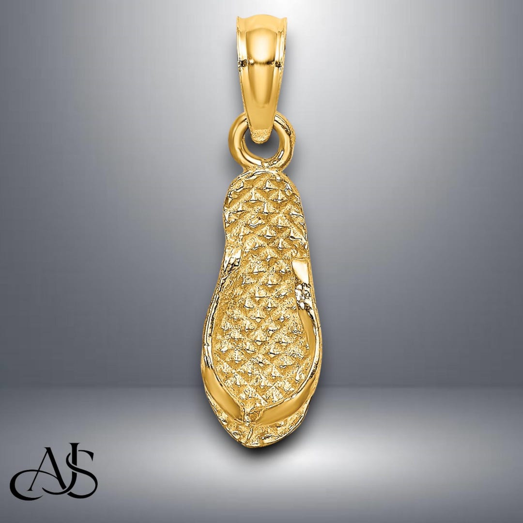 14K Yellow Gold 3D CAPTIVA Flip-flop Pendant Charm With Necklace Chain ...