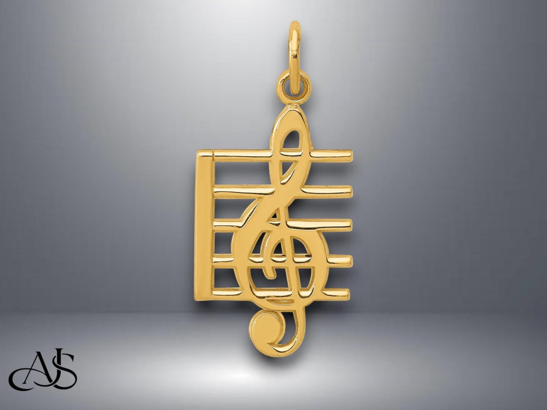14K Yellow Gold Musical Staff Pendant Charm With Necklace Chain Options ...