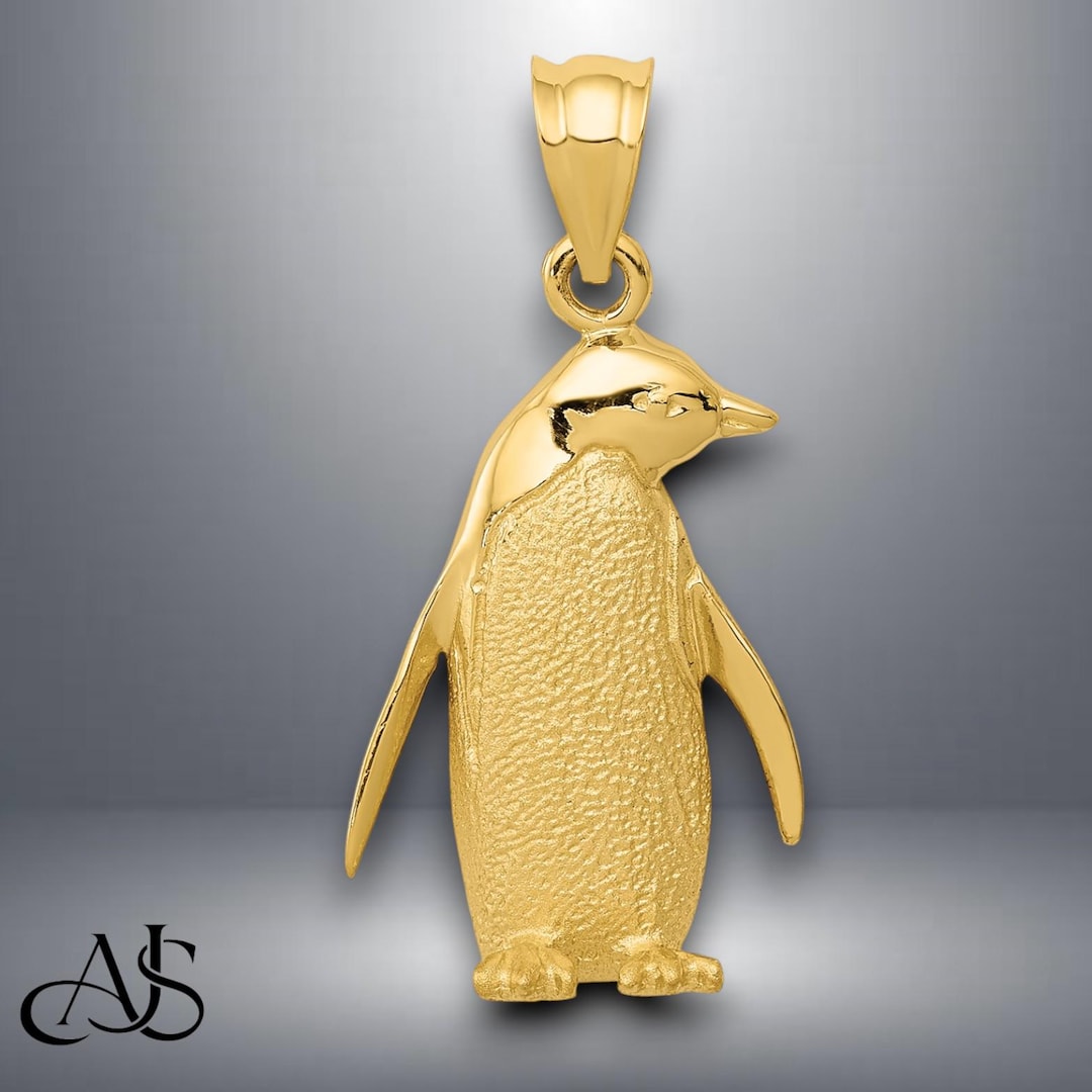 14K Yellow Gold Penguin Pendant Charm With Chain Necklace Options - Etsy