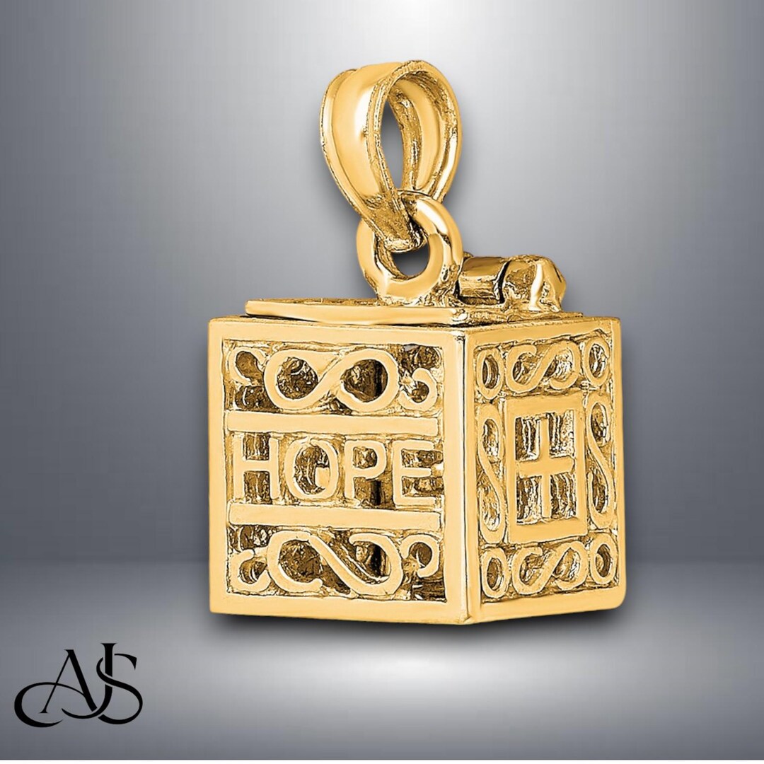 14K Yellow Gold 3D Faith and Hope Prayer Box Pendant Charm With ...