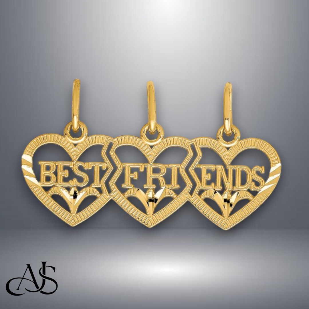 14K Yellow Gold Heart Diamond-cut BEST FRIENDS Break-apart Triple ...