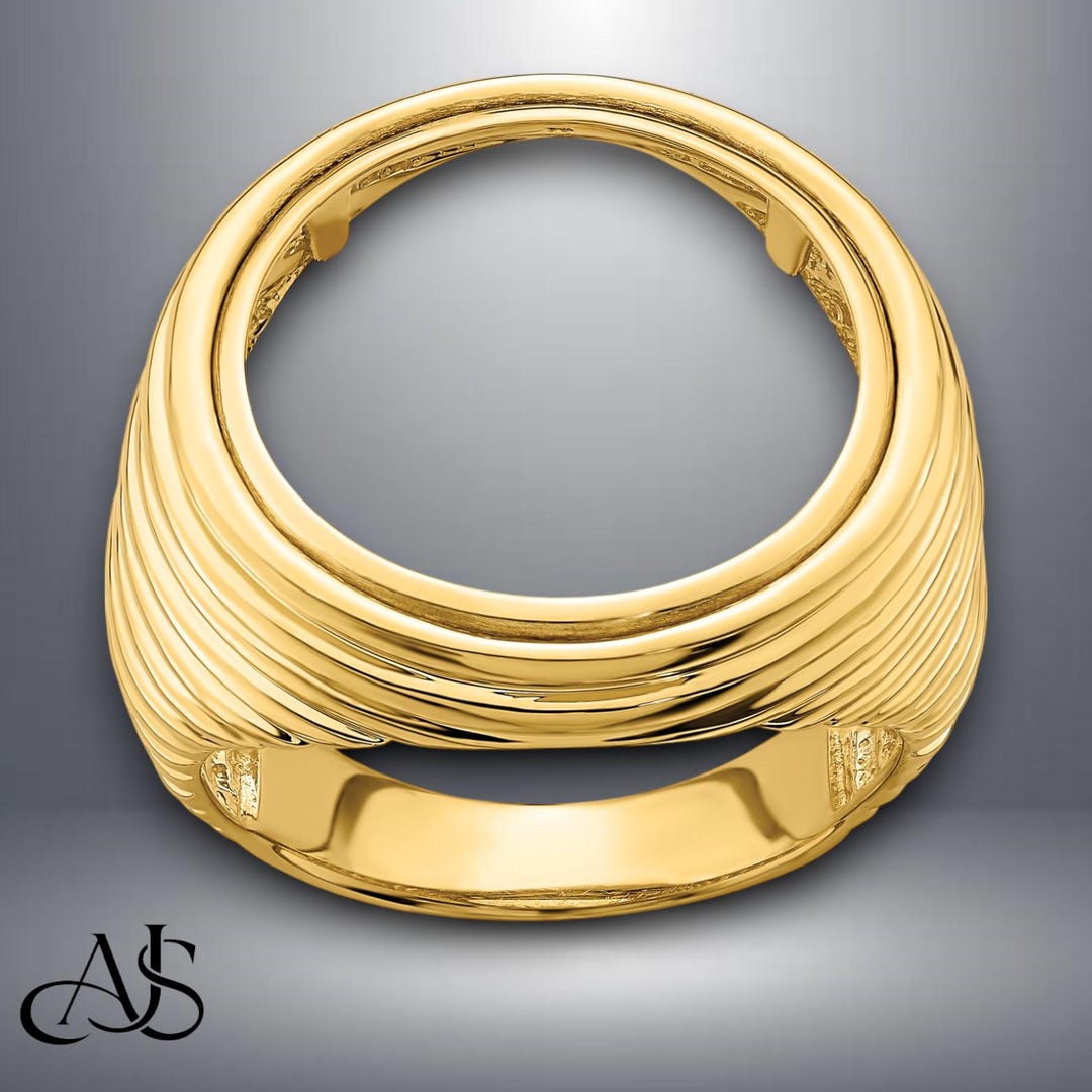 14K Gold Coin Ring Mounting With Ridges Ribbed Sides Design for Men ...