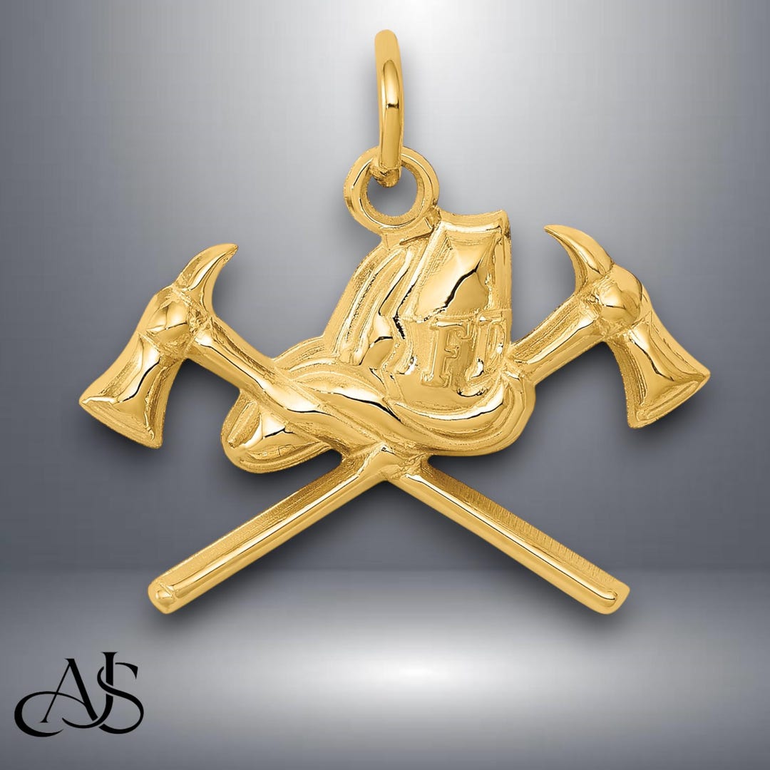 14K Yellow Gold Fire Department Pendant Charm With Necklace Chain ...