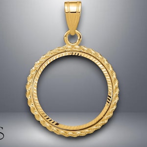 14K Yellow Gold Coin Bezel Pendant: Diamond-cut Rope Mounting - Etsy