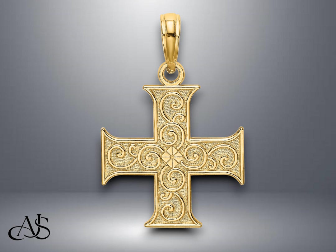 14K Yellow Gold Greek Cross With Swirl Design Charm With Necklace Chain ...