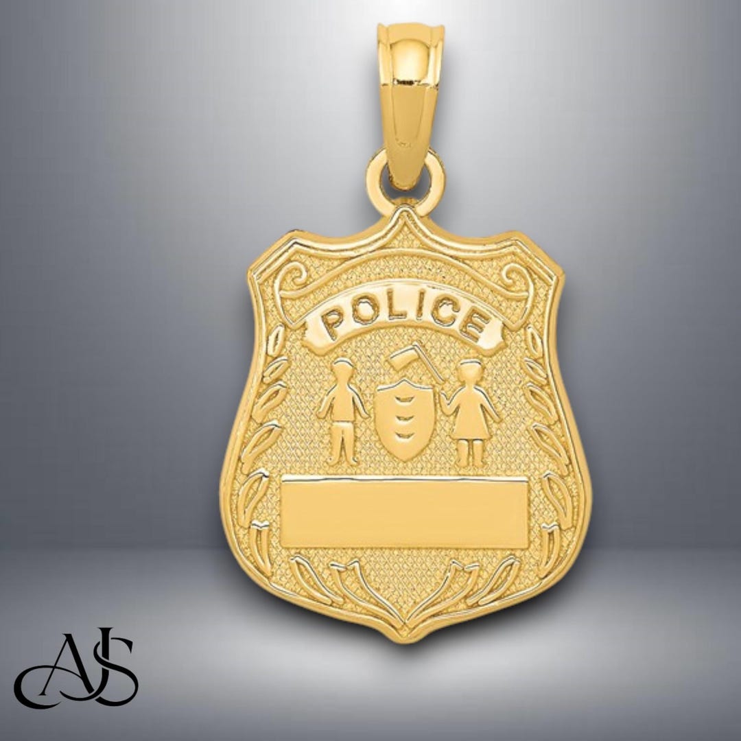 14K Yellow Gold POLICE Badge Pendant With Necklace Chain Options - Etsy