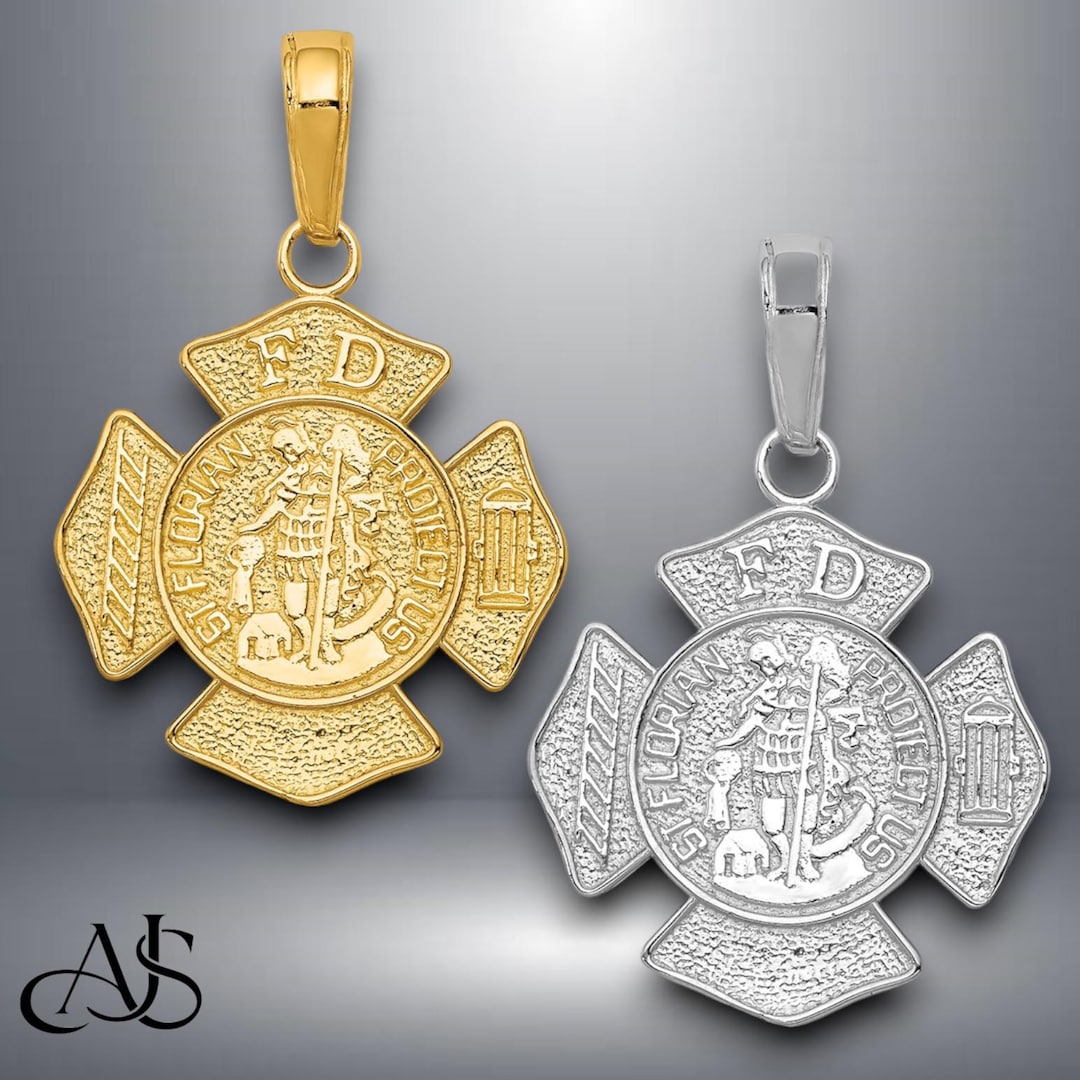 14K Gold St. Florian Pendant: Firefighter Badge Necklace - Etsy