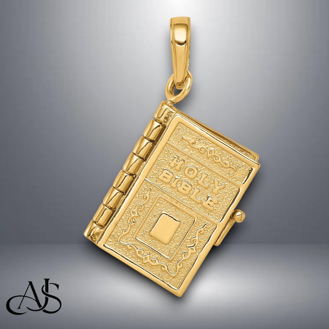 14K Yellow Gold 3D Lord's Prayer Bible Pendant With Chain Necklace ...