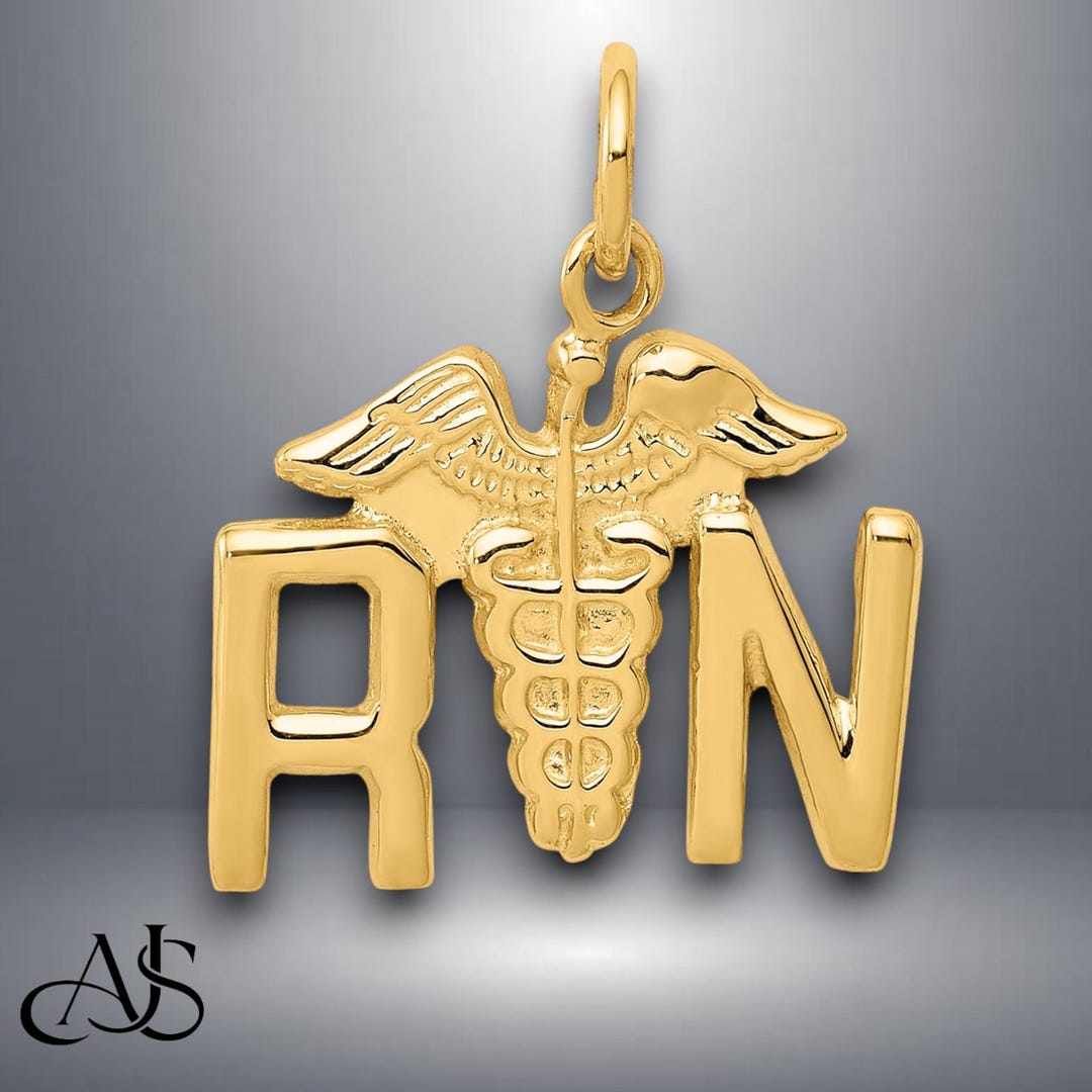14K Yellow Gold RN Registered Nurse Pendant Charm With Chain Necklace ...