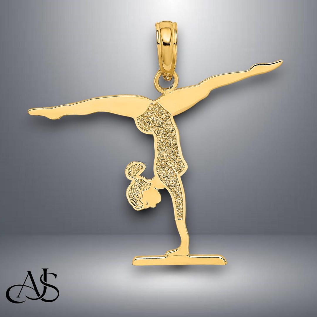 14K Yellow Gold Gymnastics Floor Pendant Gymnasts Charm With Chain ...