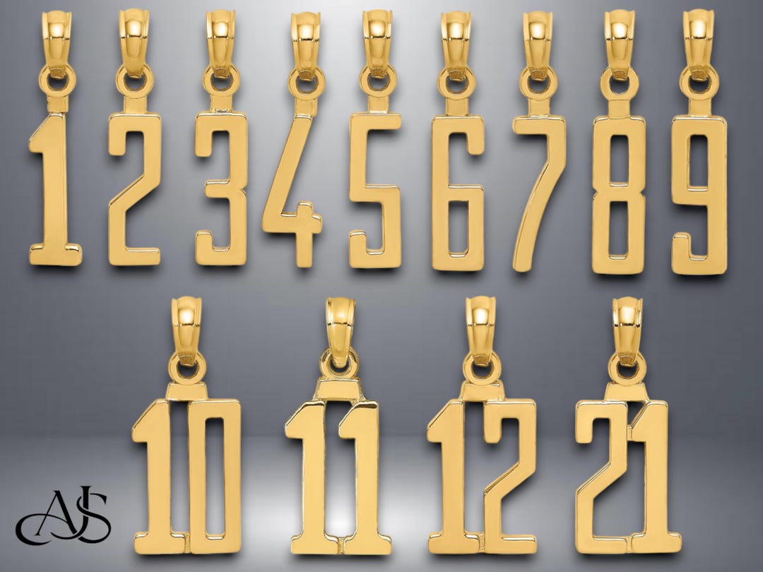 14K or 10K Gold Numbers Pendant Charms in Yellow or White Gold - Single ...