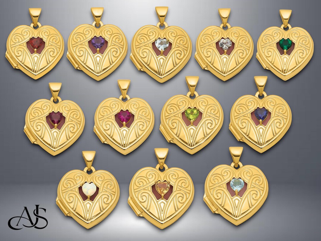 Birthstone Heart Locket in 14K Gold With Optional Necklace and ...