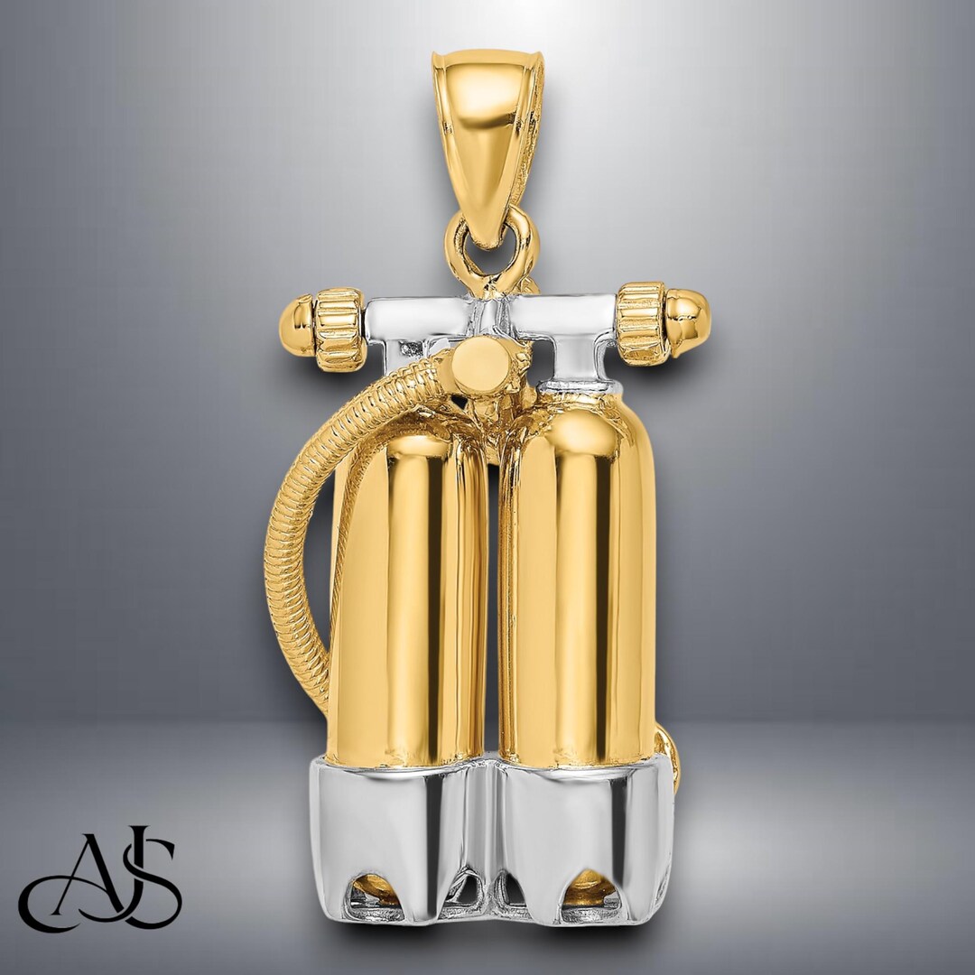 14K Yellow Gold Scuba Tanks Pendant: 3D Diving Charm - Etsy