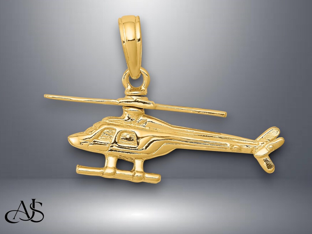 14K Yellow Gold 3-D Moveable Helicopter Pendant With Necklace Chain ...