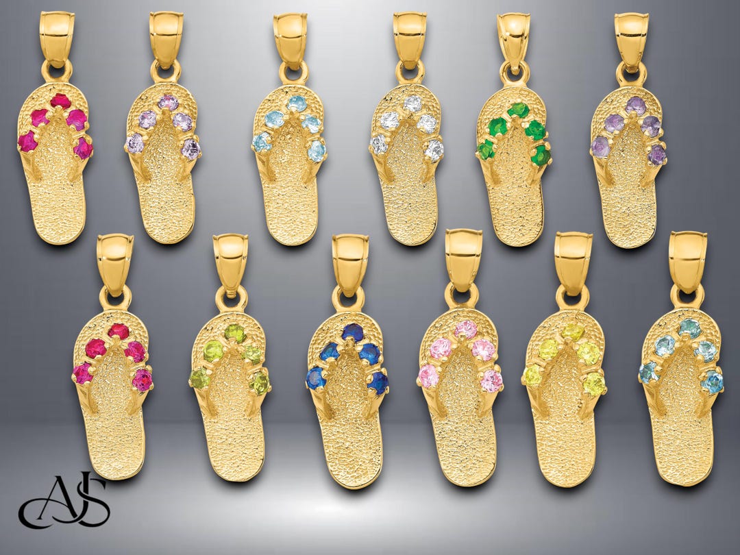 14K Gold Flip Flop Beach Sandal Shoe Birthstone Pendant Charm - Etsy