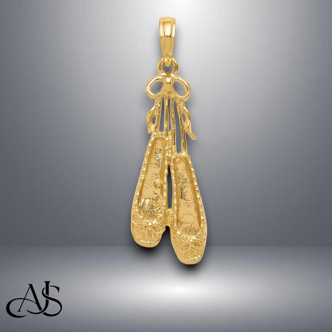 14K Yellow Gold Solid Satin Polished Ballet Slippers Pendant With ...