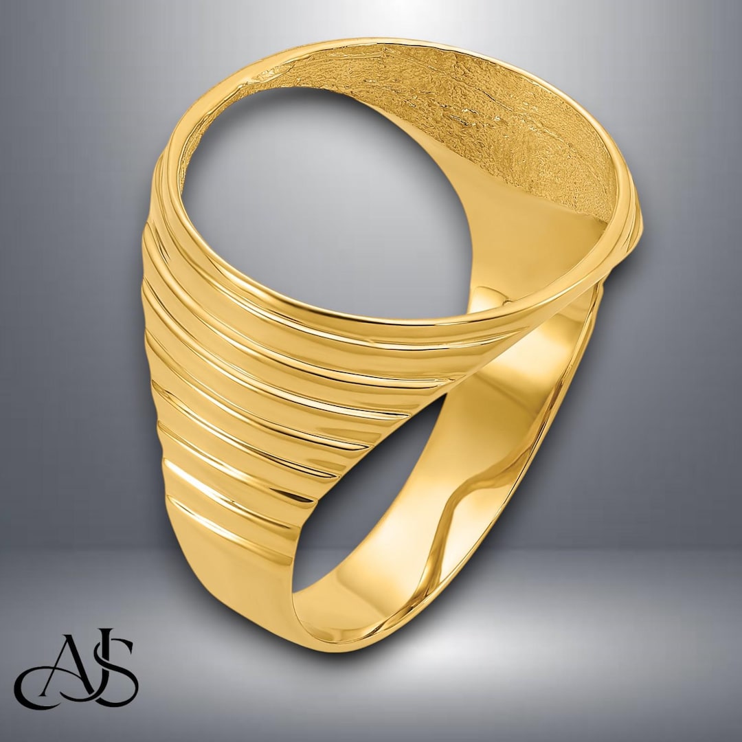 14K Gold Coin Ring Mounting: Ribbed Design, Fits 1/10 Oz Eagle Coin - Etsy