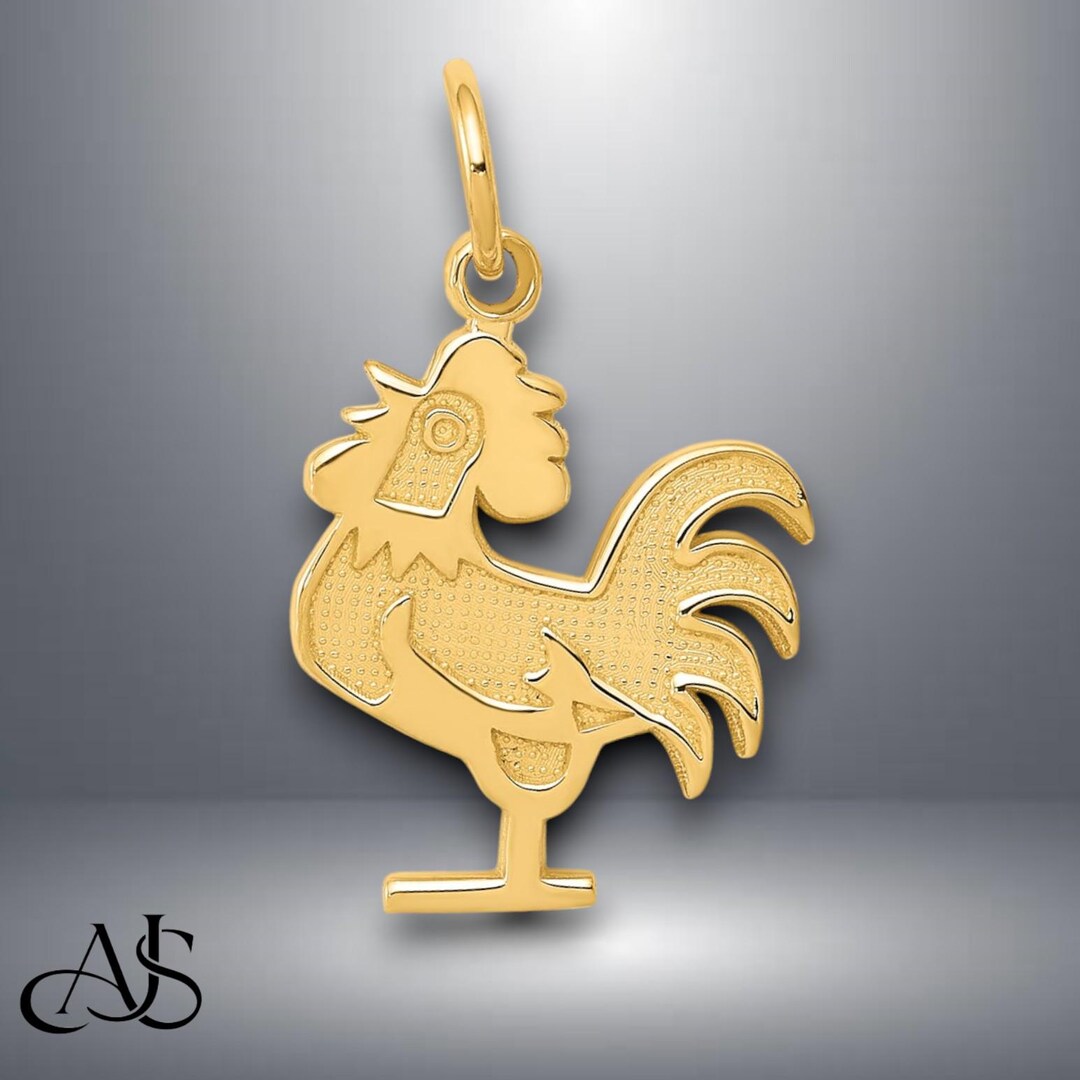 14K Yellow Gold Rooster Chicken Charm With Necklace Chain Options - Etsy