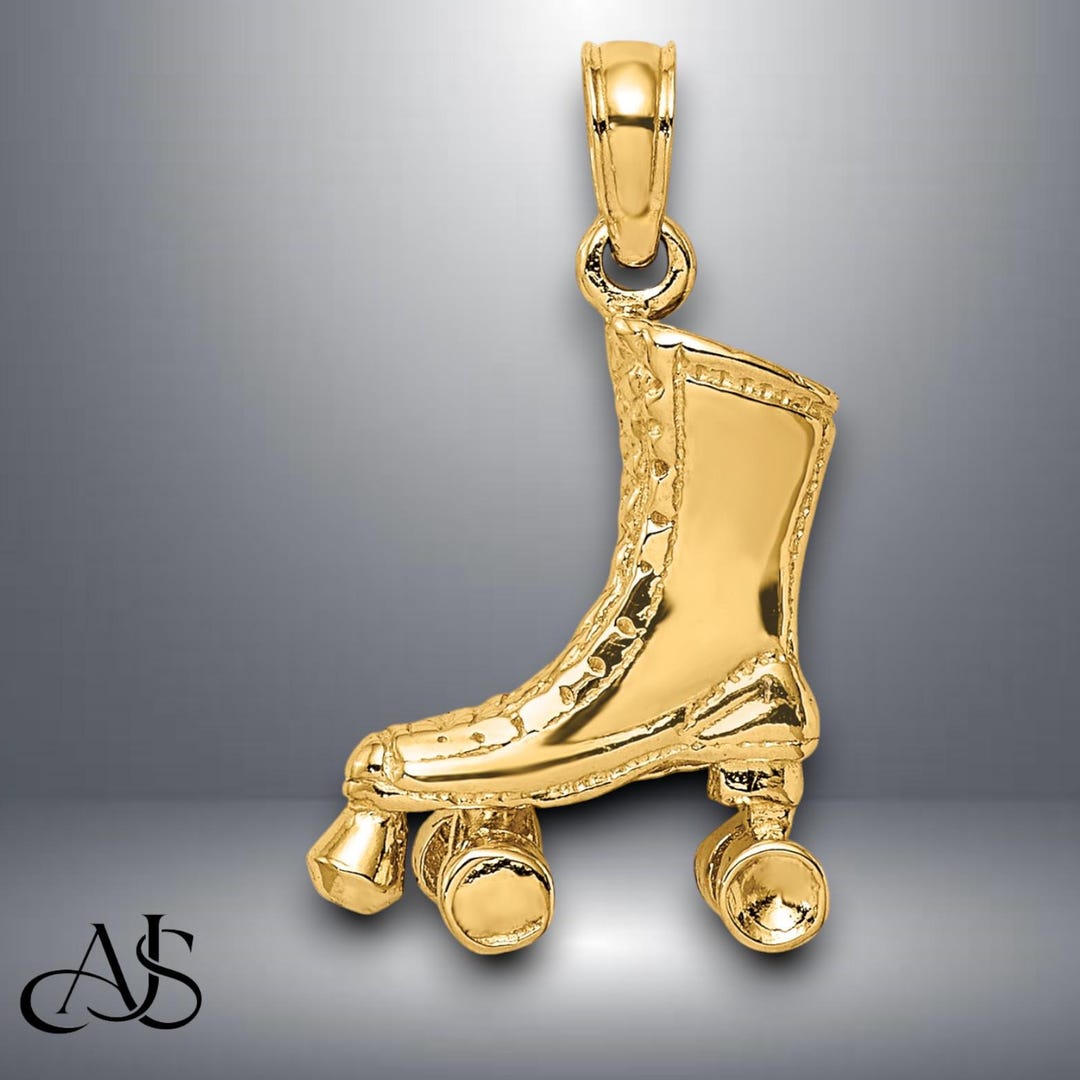 14K Yellow Gold 3-D Roller Skate Pendant Charm With Necklace Chain ...