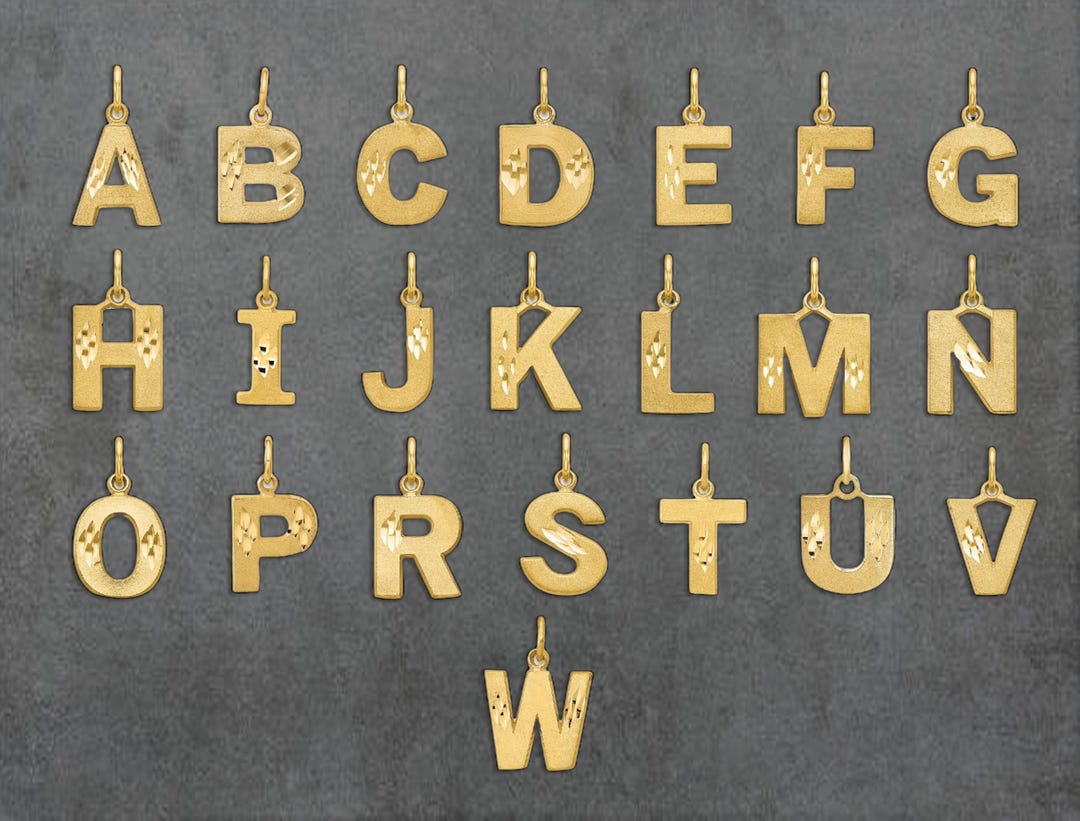 14K Gold Block Letters Diamond-cut Charm Pendant Solid Gold Alphabet - Etsy