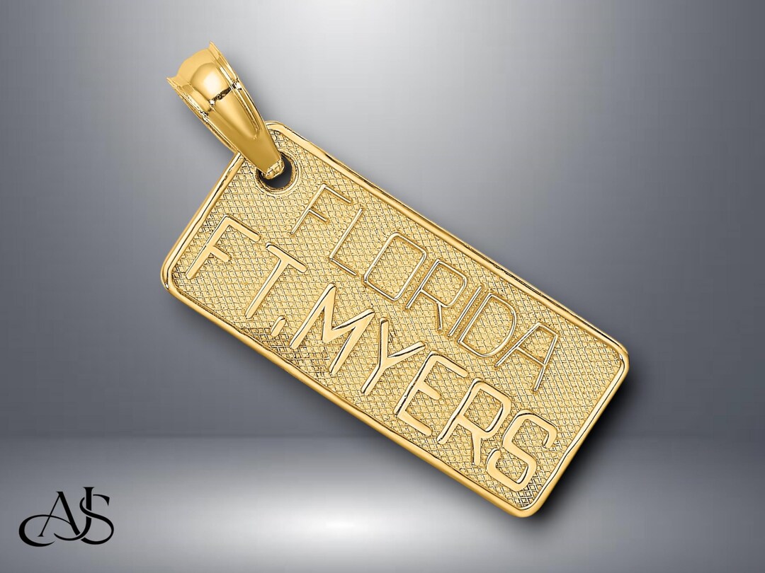 14K Yellow Gold Textured FT. MYERS FLORIDA License Plate Charm With ...