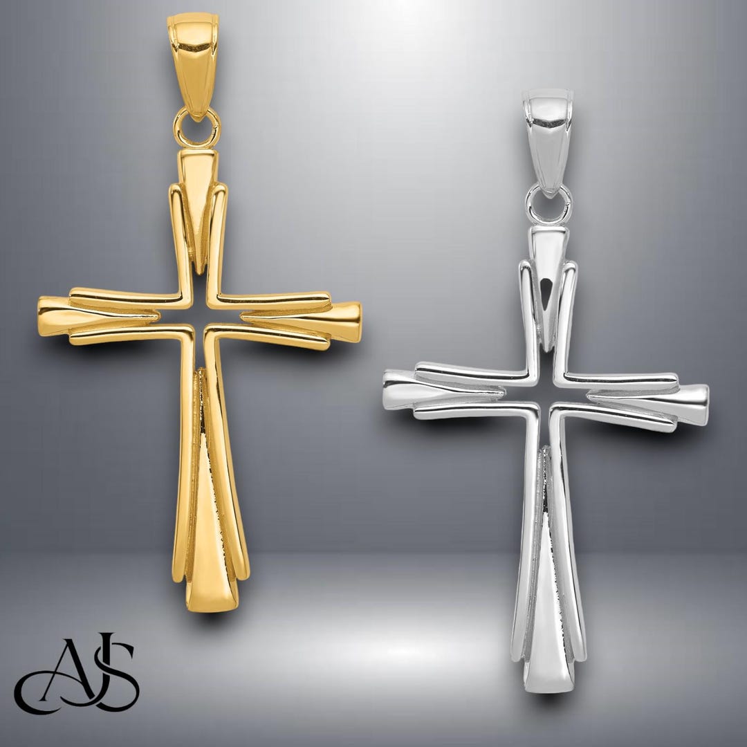 14K Yellow Gold or White Gold Solid Cross Pendant With Necklace Chain ...