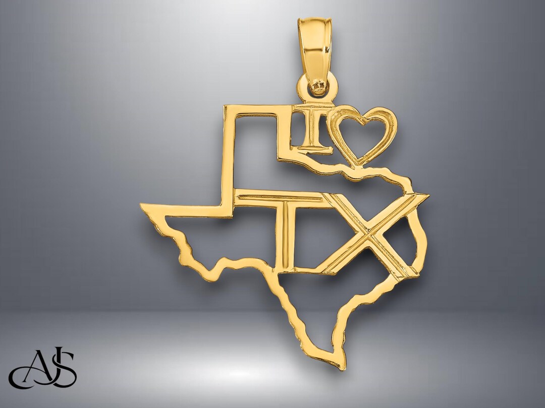 14K Yellow Gold Solid Texas State Pendant With Necklace Chain Options ...