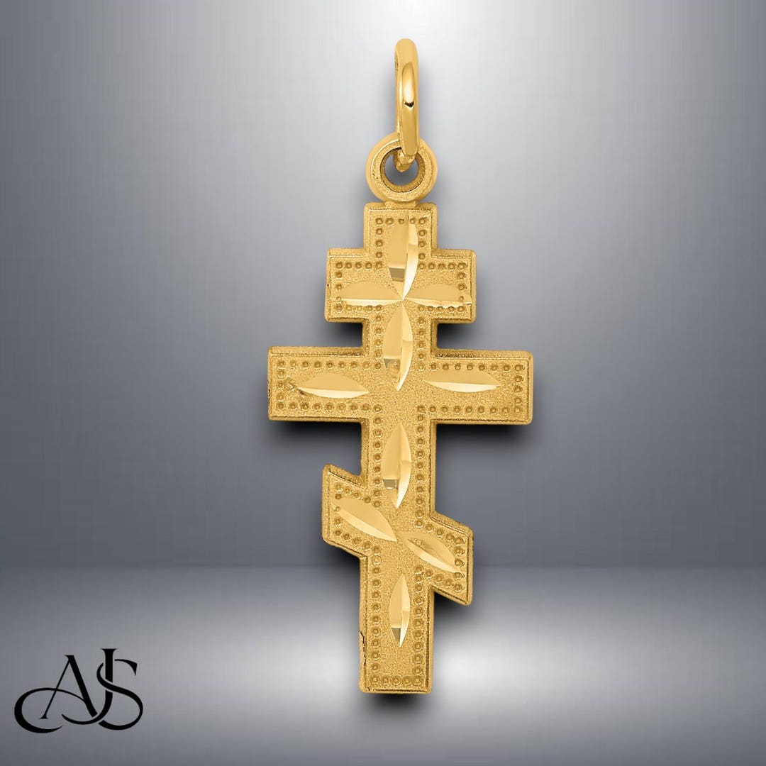 14K Yellow Gold Eastern Orthodox Cross Pendant Charm With Necklace ...