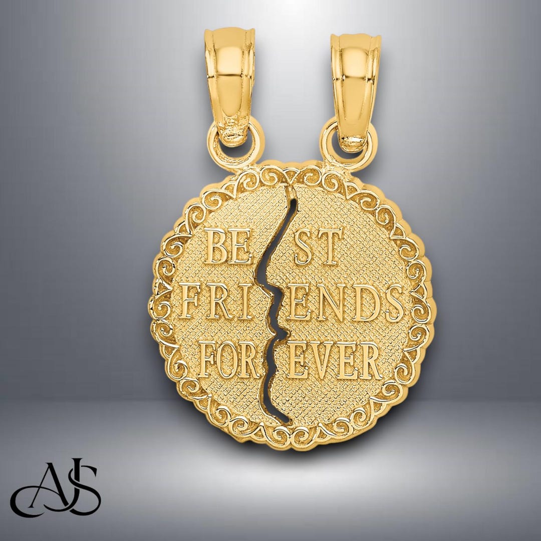 14K Yellow Gold BEST FRIENDS FOREVER Break Apart Double Pendants Charm ...