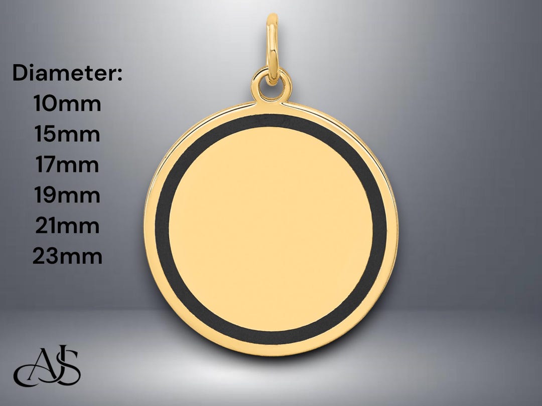14K Gold Black Enameled Border Round Engravable Disc Charm Pendant - Etsy