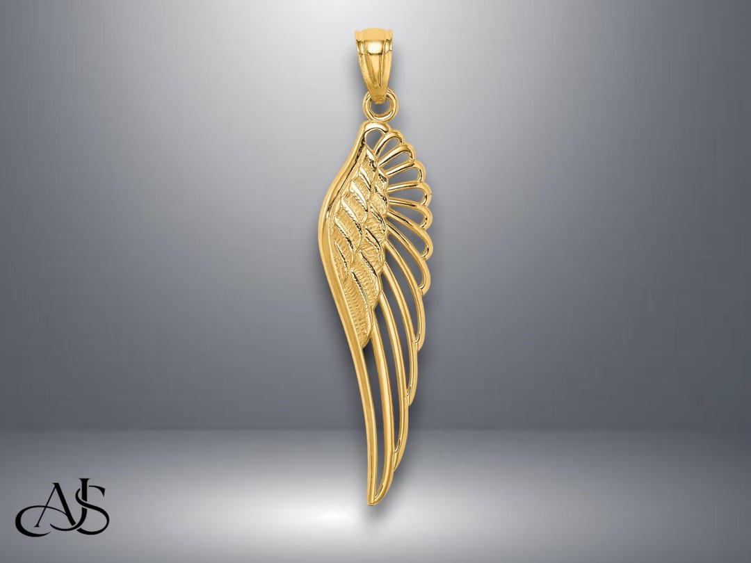 14K Yellow Gold Angel Wing Pendant With Necklace Chain Options - Etsy