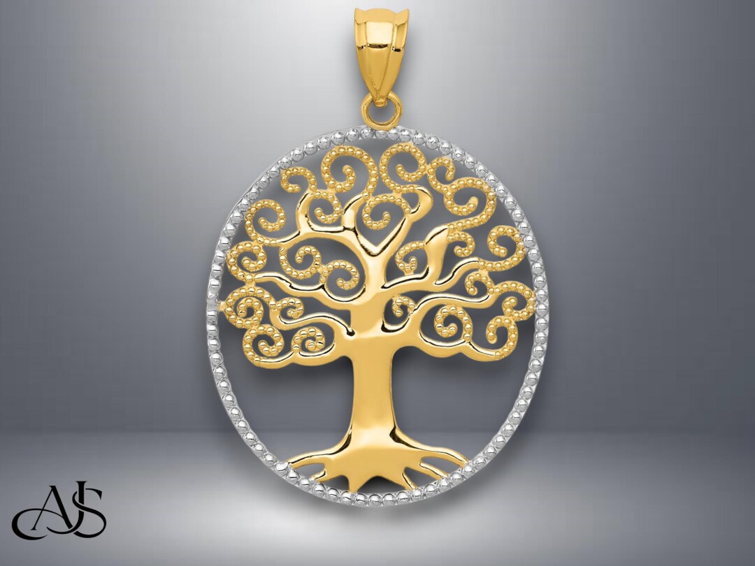 14K Yellow Gold Filigree Tree of Life Pendant With Necklace Chain ...