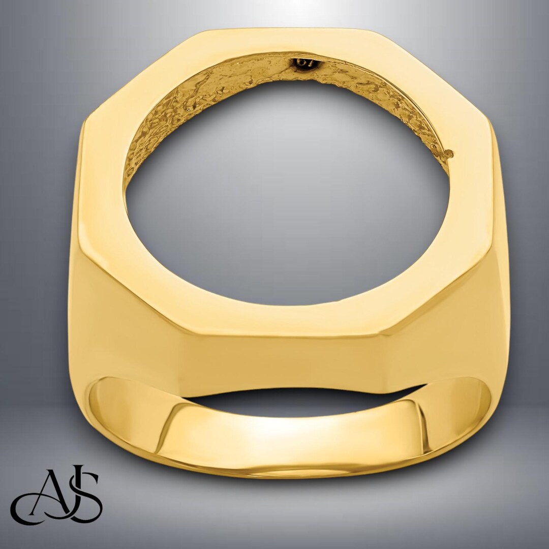 14K Gold Coin Ring Mounting With Octagon Design for Men Available for ...