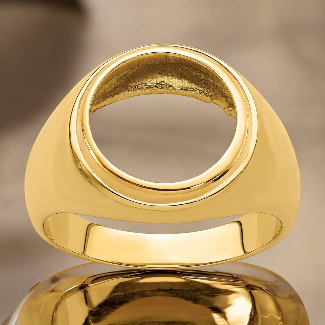 14K Gold Coin Bezel Ring Mounting - Men's Polished Comfort Fit - Etsy