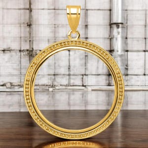 14K Yellow Gold Coin Bezel Mounting Pendant Polished and Beaded Prong ...