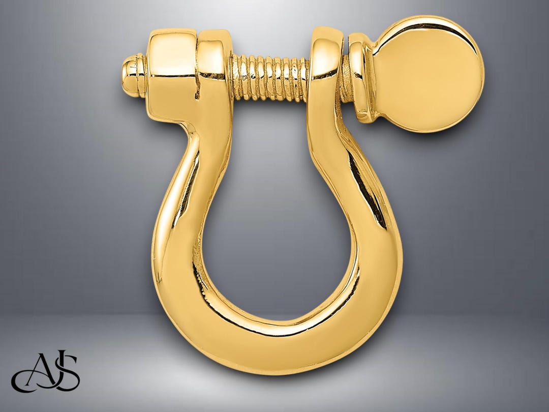 14K Yellow Gold 3D Large Shackle Link Pendant With Necklace Chain ...