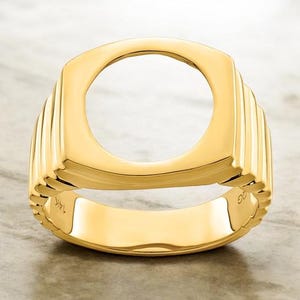 14K Gold Coin Ring Mounting With Ribbed Sides for Men - Etsy