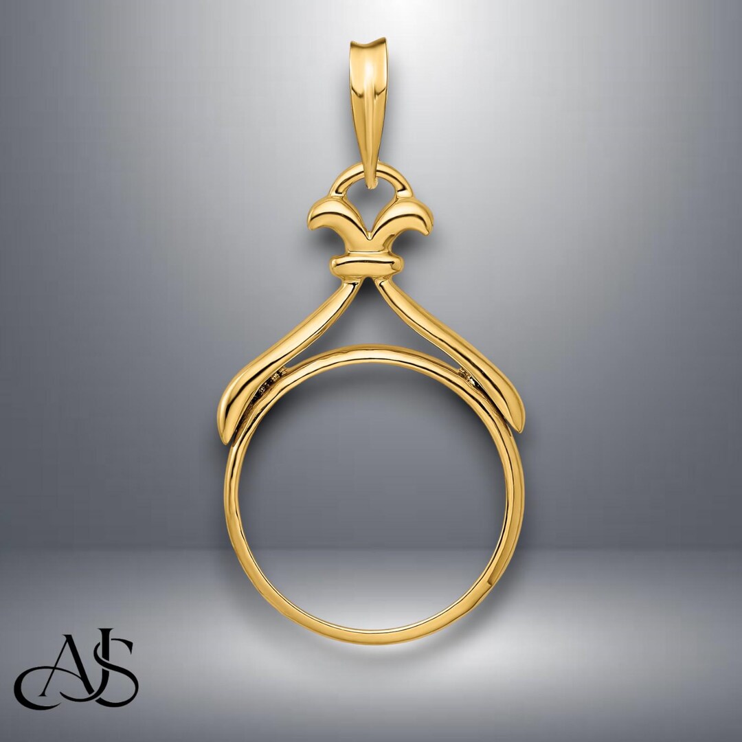 14K Gold Coin Bezel Mounting Fancy Flourished Top Design for 14mm and ...